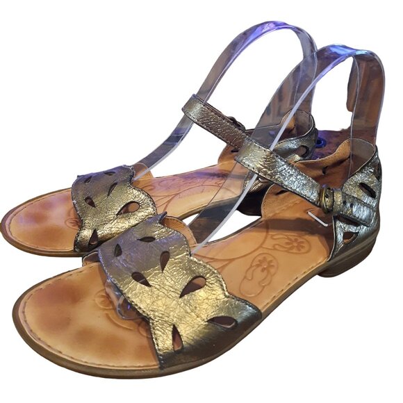 Born | Shoes | Born Janya Metallic Gold Laser Cut Ankle Strap Sandals ...